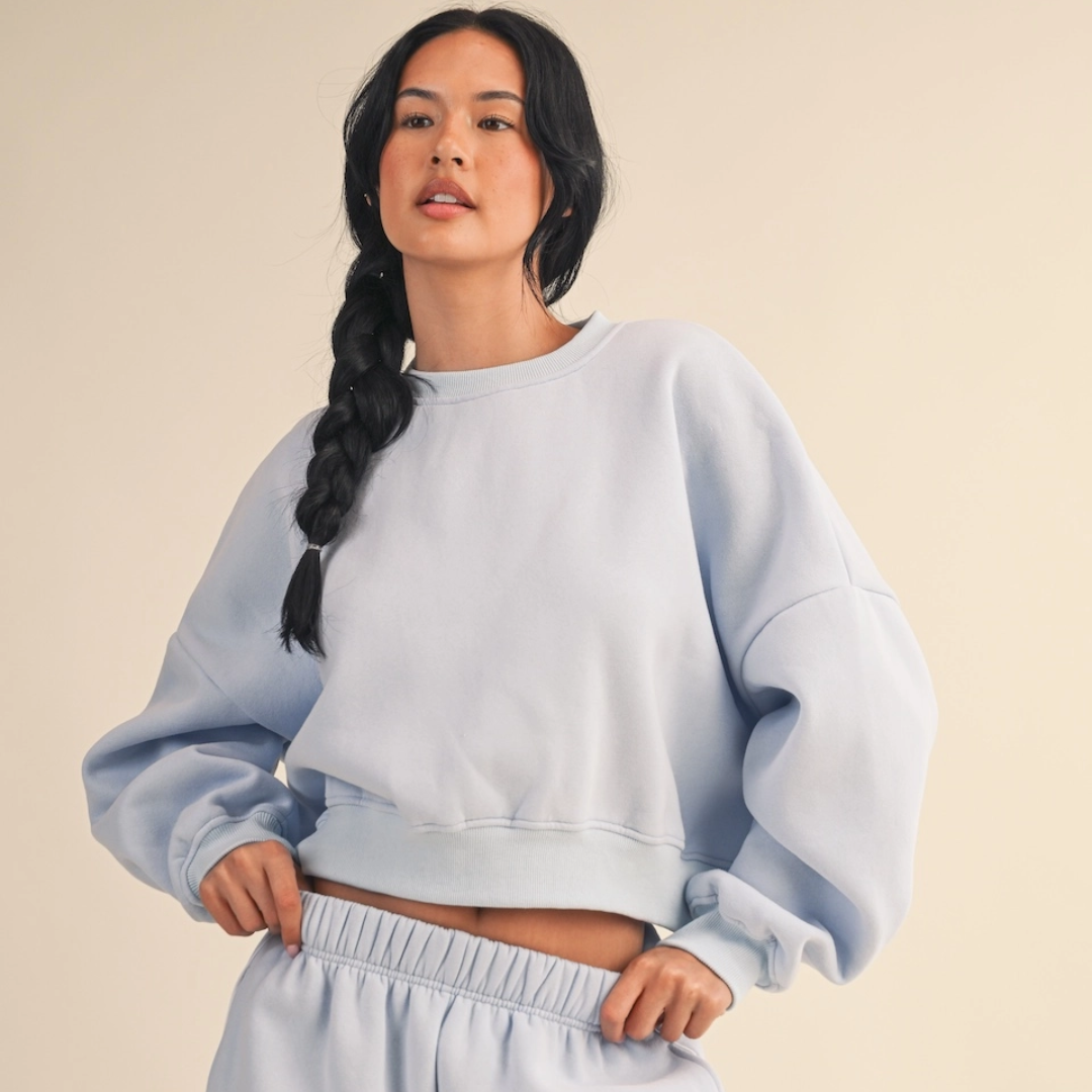 Erin Cozy Fleece Crew: Dusty Blue – Lilac Blonde